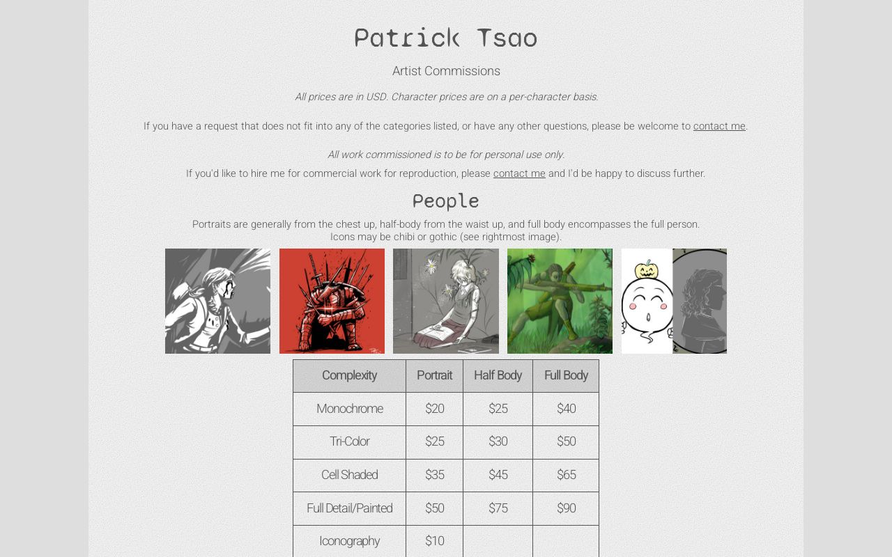 Patrick Tsao Commissions Page